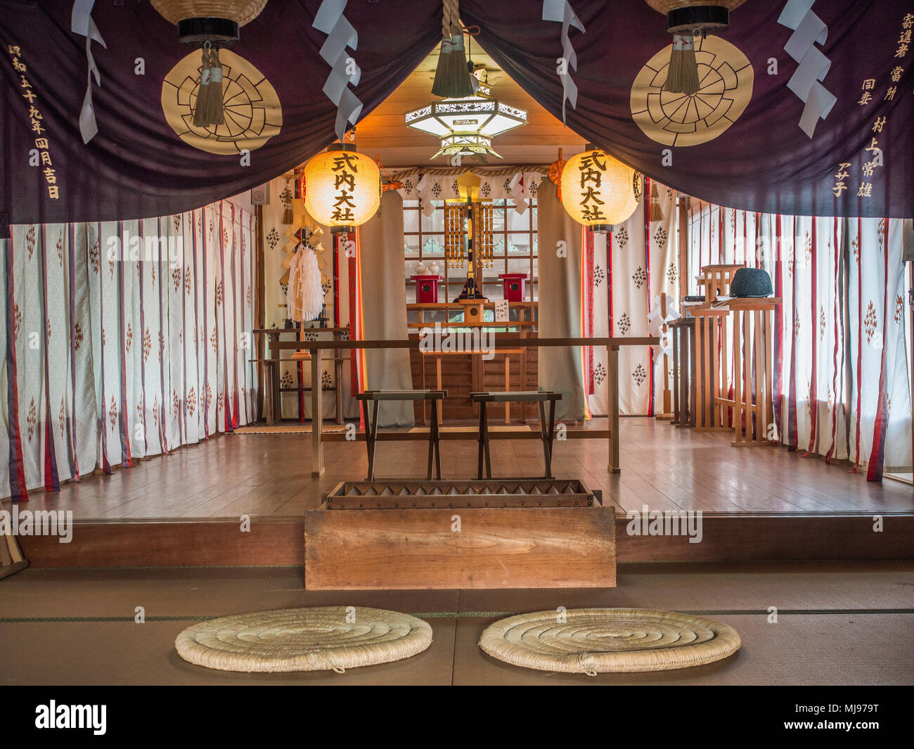 Interior of Haiden, the Hall of Worship, Murayama Shrine, Shikoku-Chuo ...