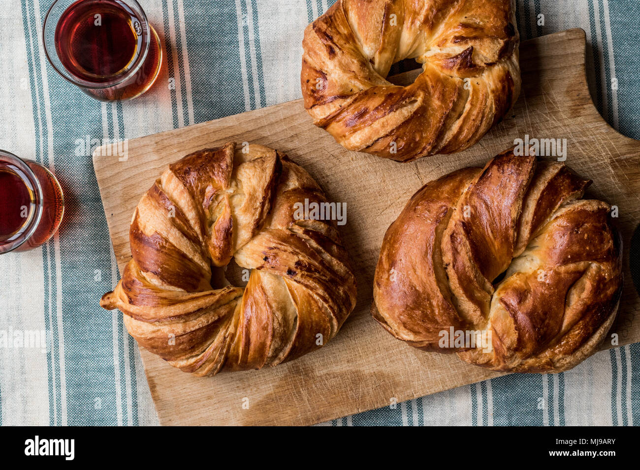 Turkish Bagel Acma / Croissant with tea (turkish pastry Stock Photo - Alamy