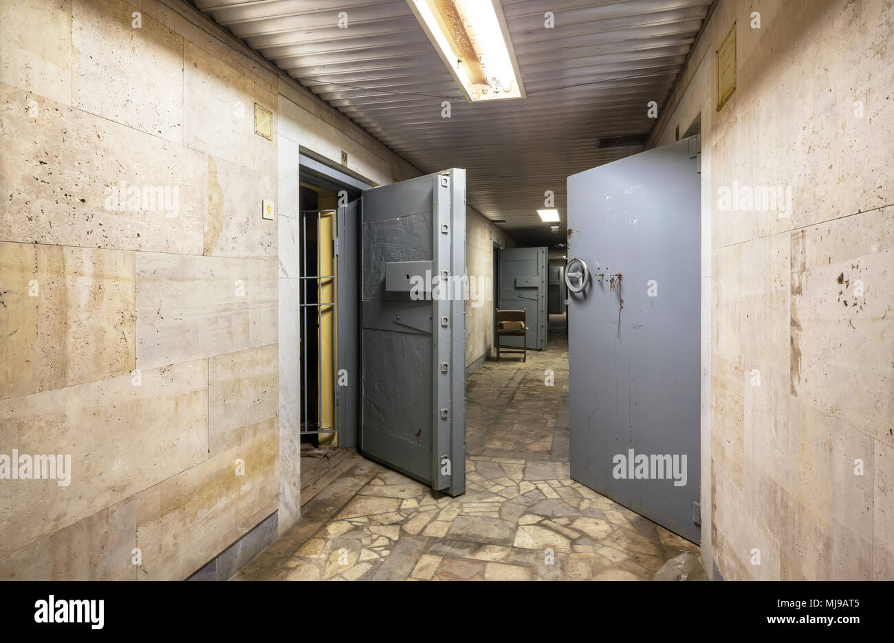 Corridor with open armored iron protective doors Stock Photo - Alamy