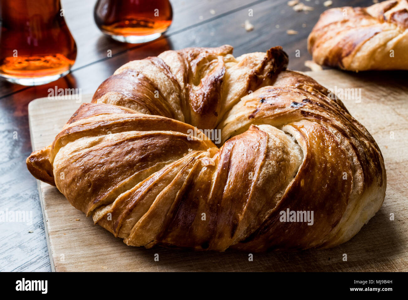 Turkish Bagel Acma / Croissant with tea (turkish pastry Stock Photo - Alamy