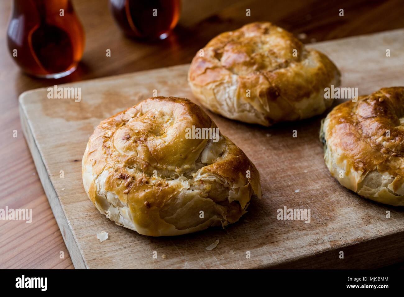 izmir boyoz / round borek with tea (izmir food Stock Photo - Alamy