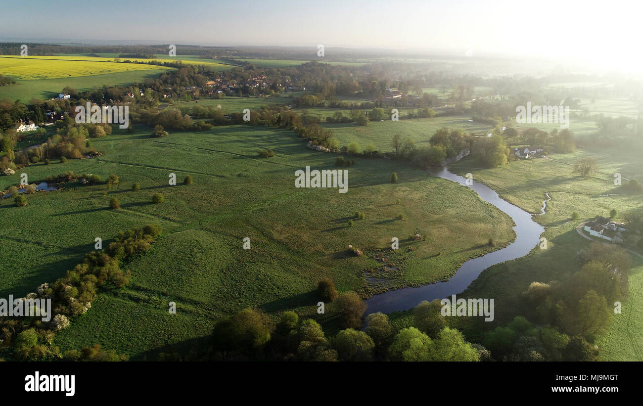 Drone image of Cow Common, Chilbolton, Hampshire Stock Photo - Alamy