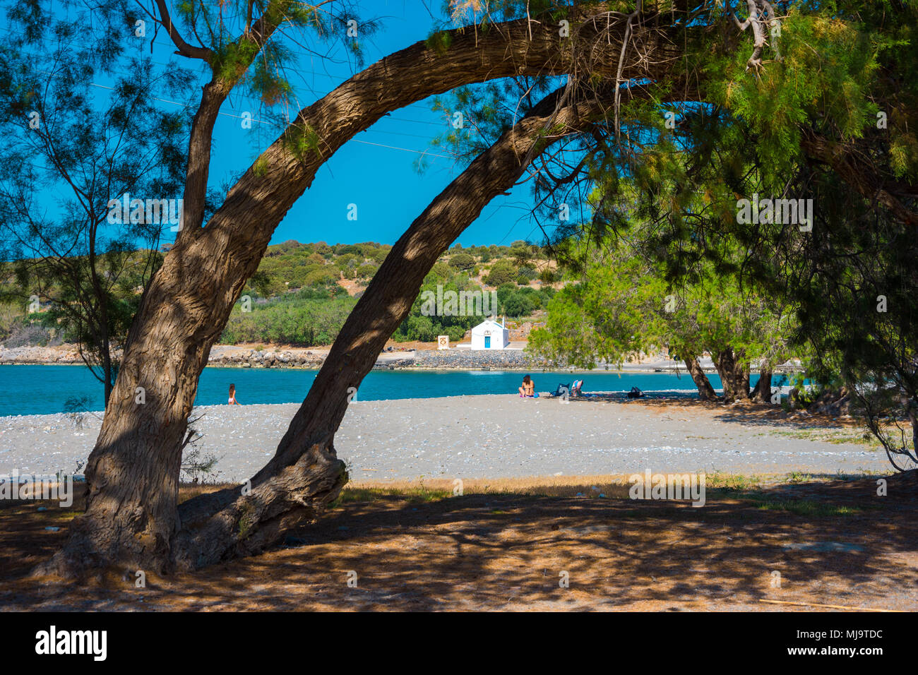 A beautiful sandy beach in Istron, Crete, Greece. Summer background ...