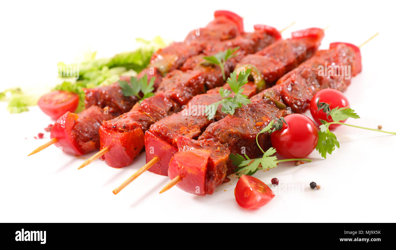 beef skewer marinated on white background Stock Photo - Alamy