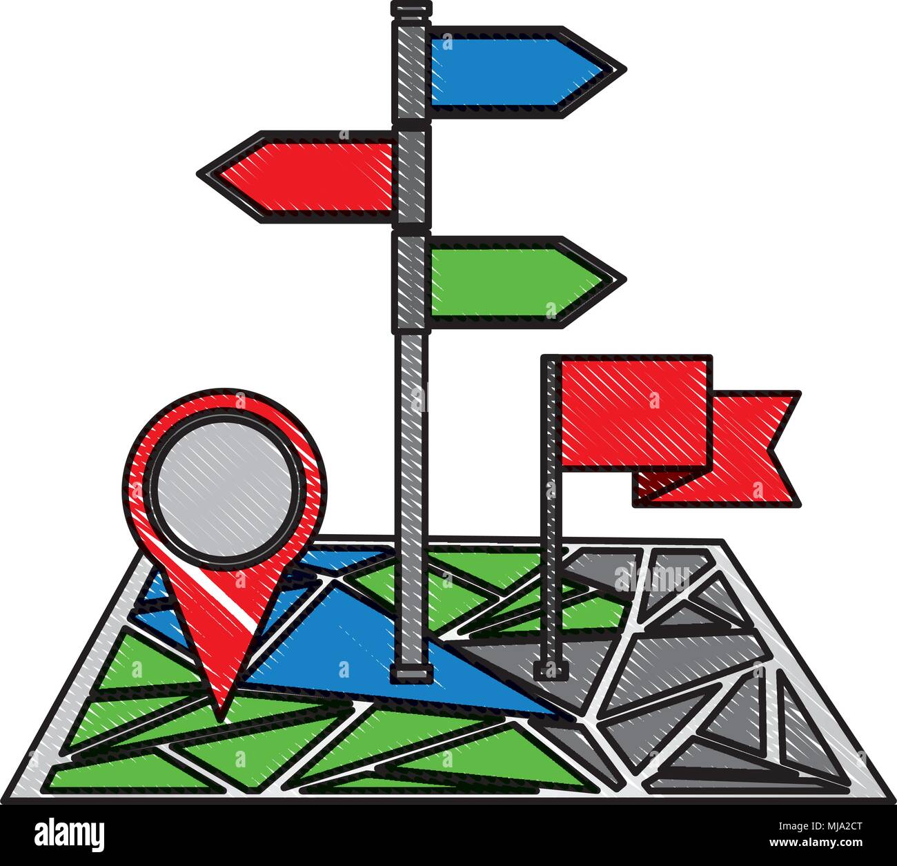 paper map guide with arrows and pin location sign vector illustration ...