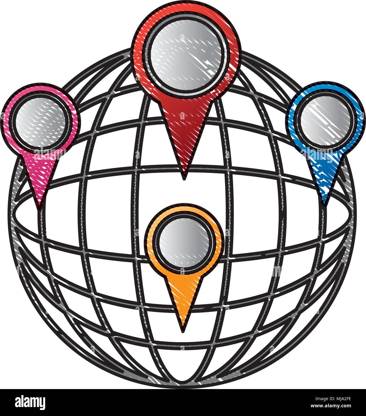 sphere planet with pins locations vector illustration design Stock ...