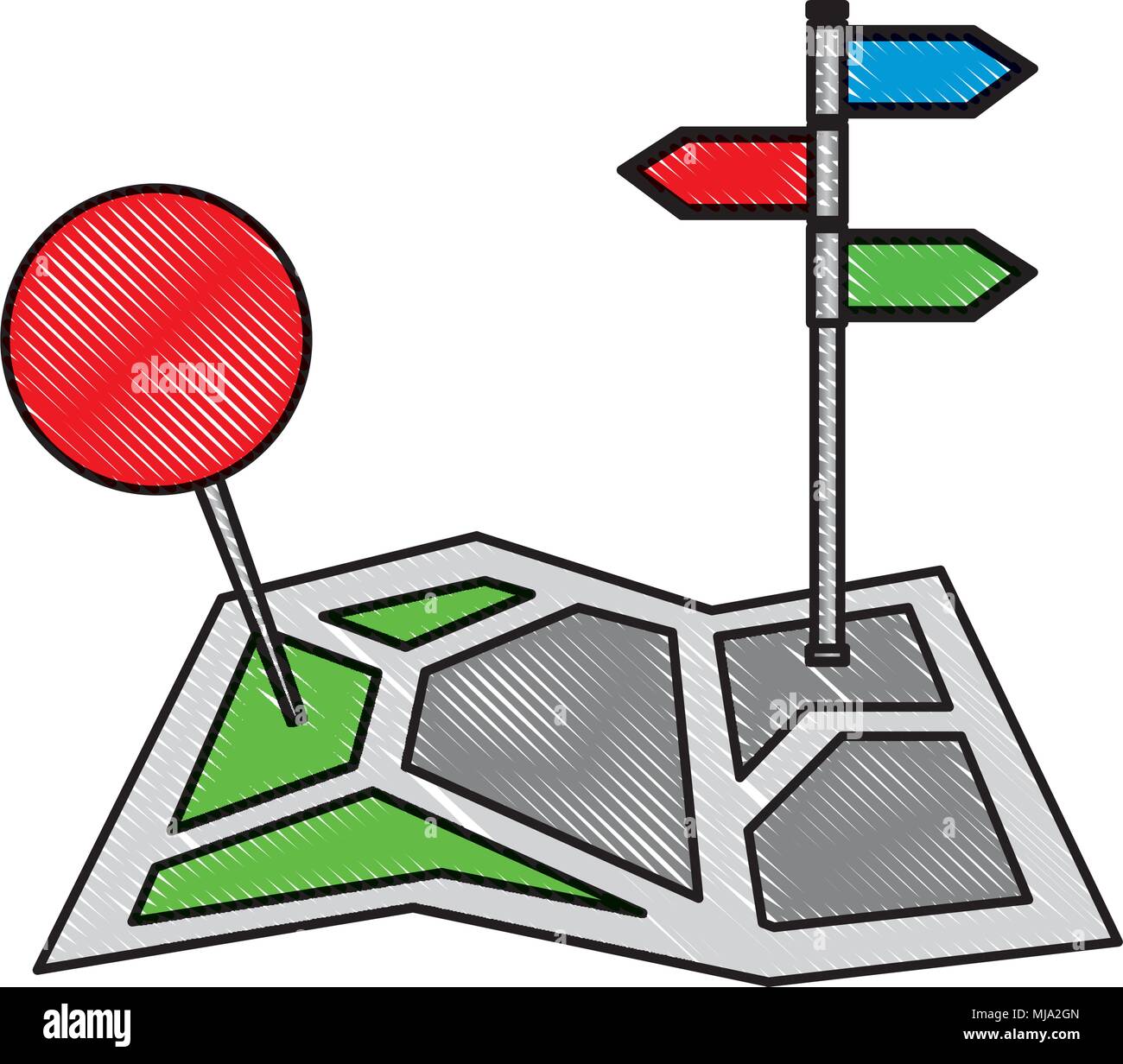 paper map guide with arrows sign and pin vector illustration design ...