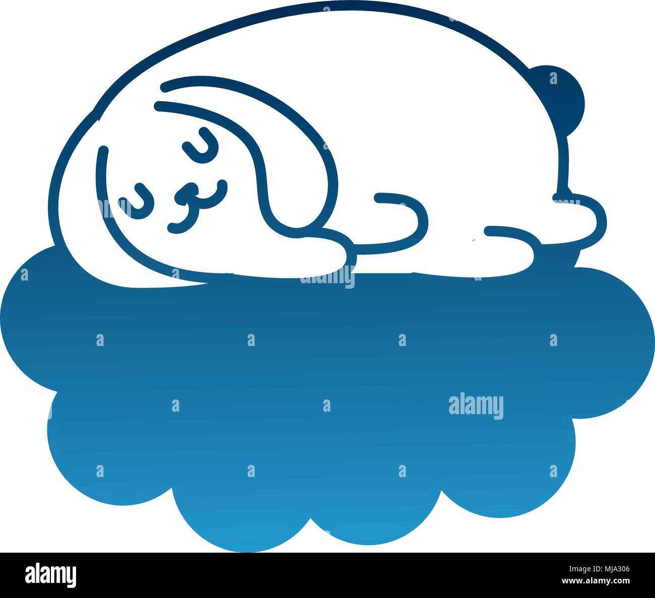 cute rabbit sleeping with cloud kawaii character vector illustration ...