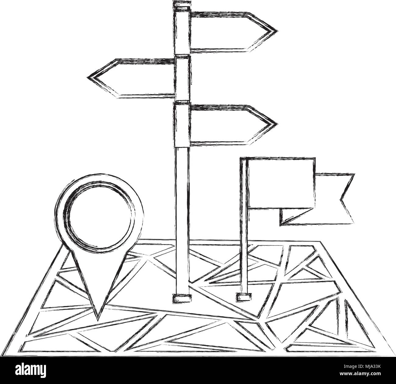 paper map guide with arrows and pin location sign vector illustration ...