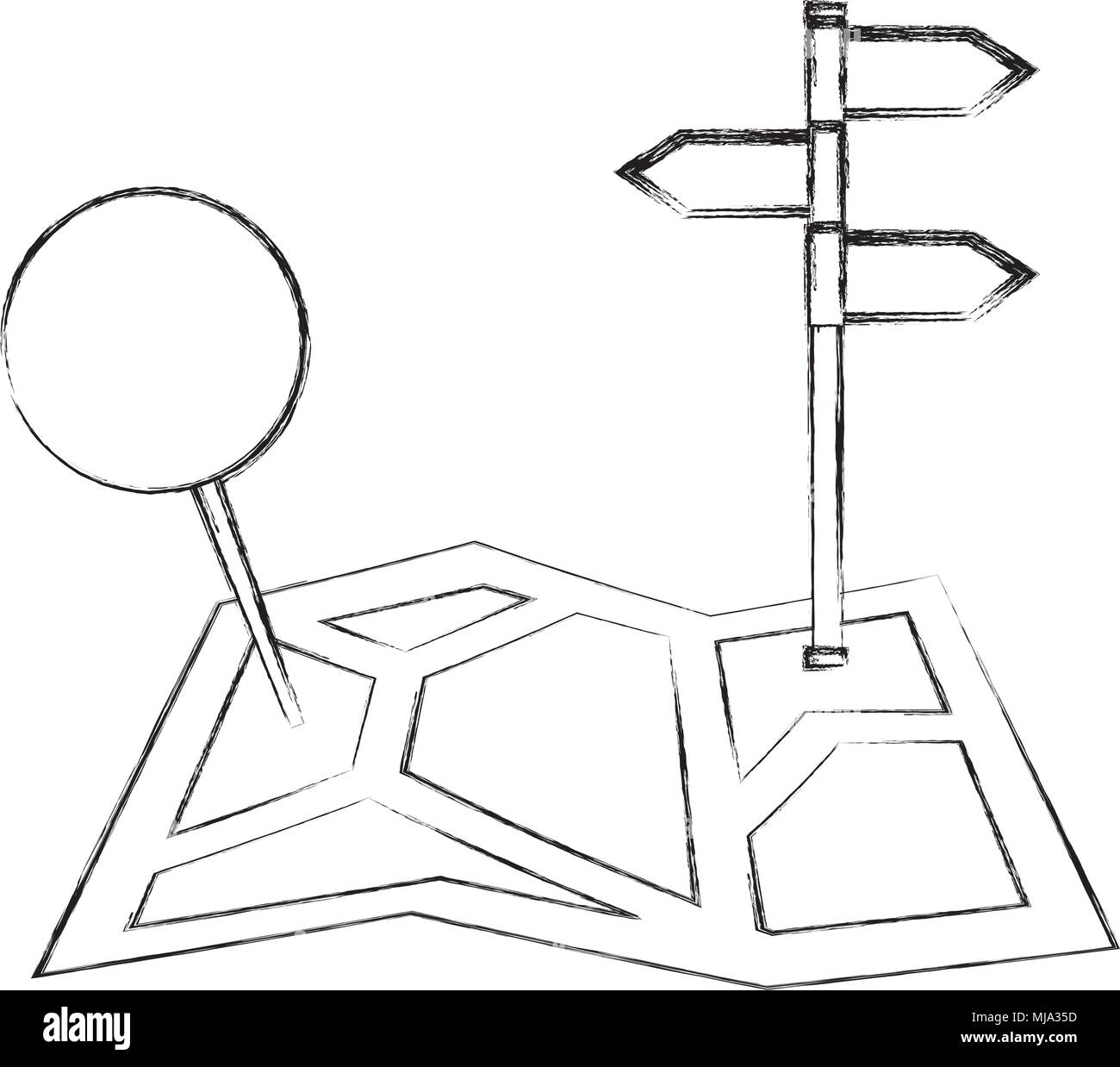 paper map guide with arrows sign and pin vector illustration design ...
