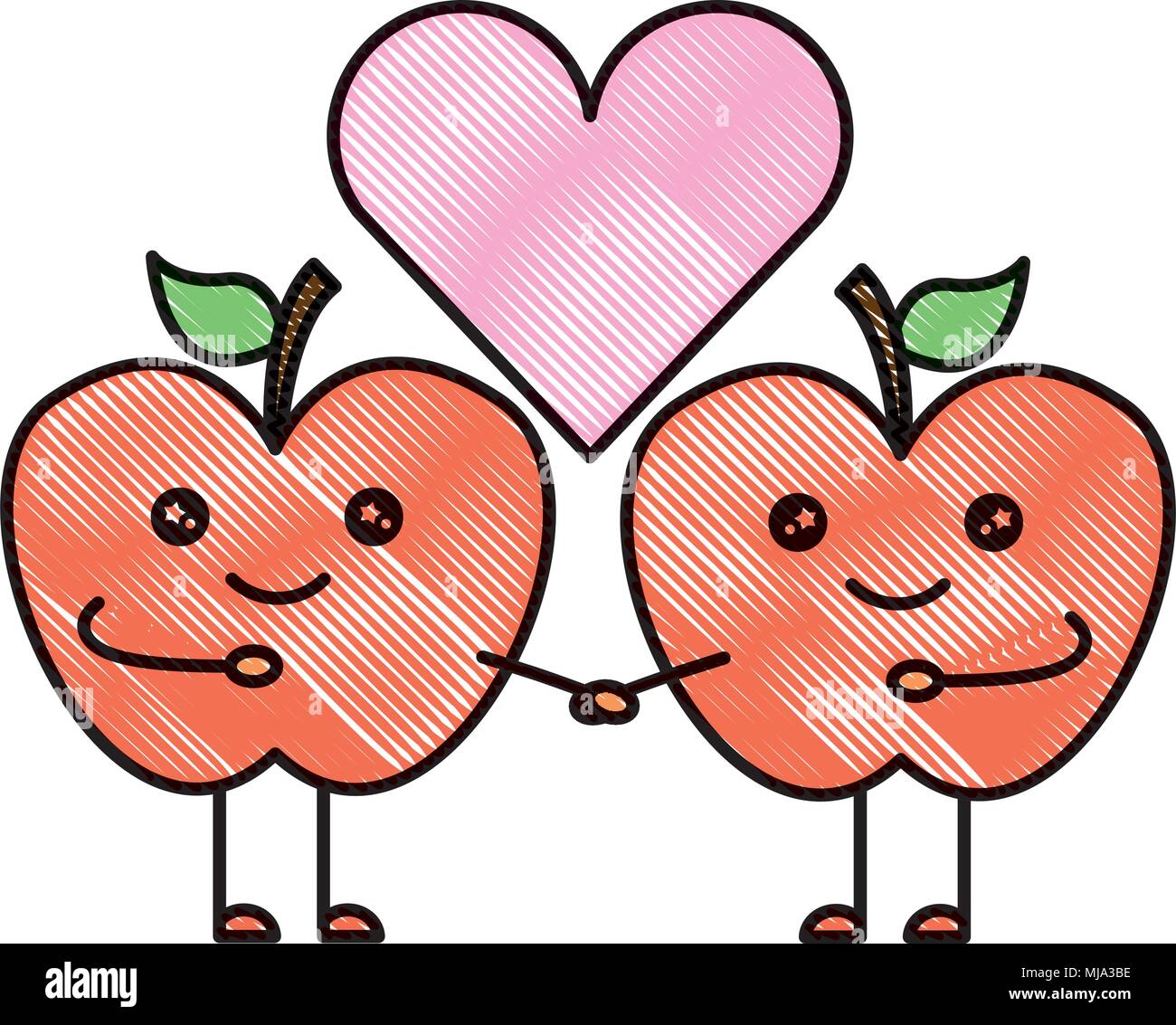 kawaii cartoon apples love together vector illustration Stock Vector ...