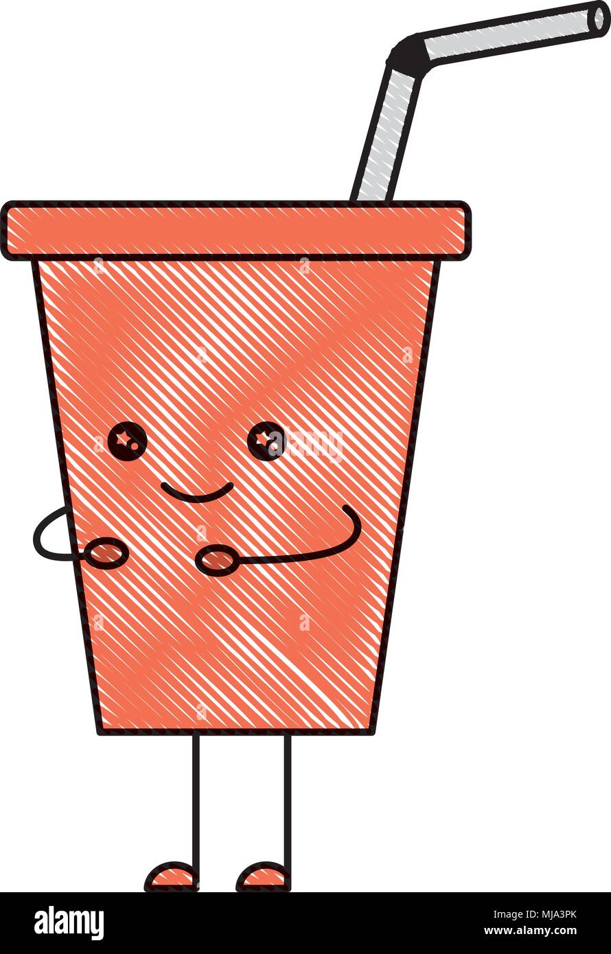 kawaii portable coffee cup straw cartoon vector illustration Stock ...