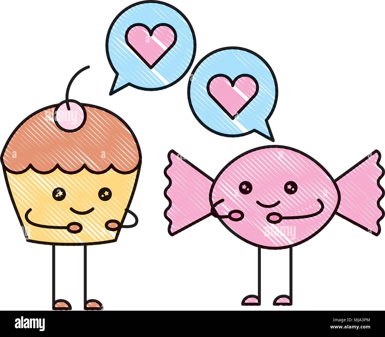 kawaii cupcake and candy smiling love cartoon vector illustration Stock ...