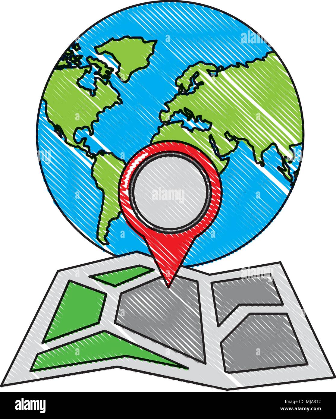 gps navigation folded map pointer world vector illustration Stock ...
