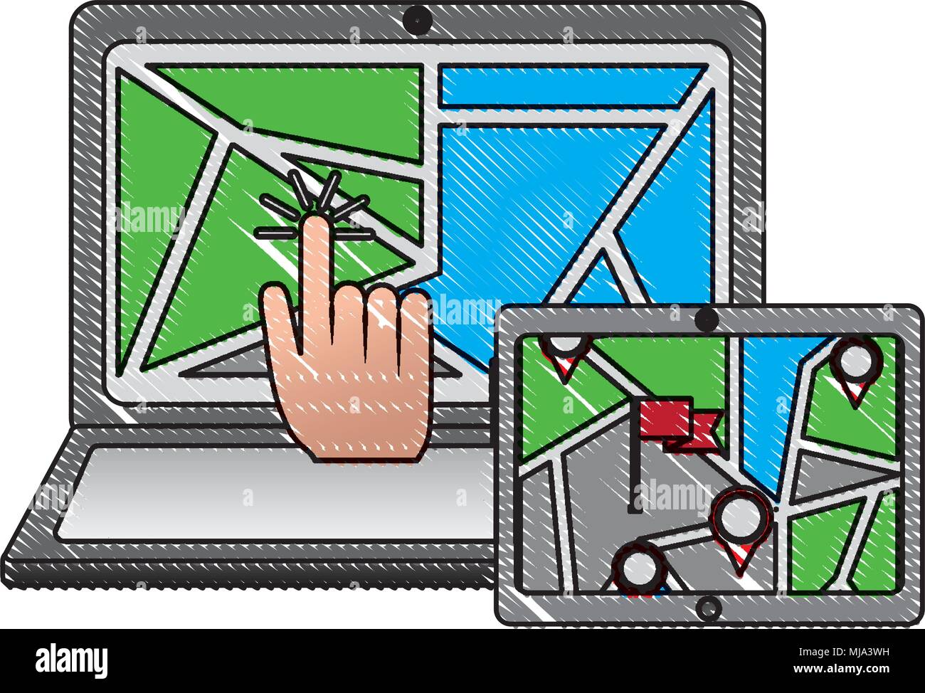 gps navigation map on screen laptop mobile click find vector ...