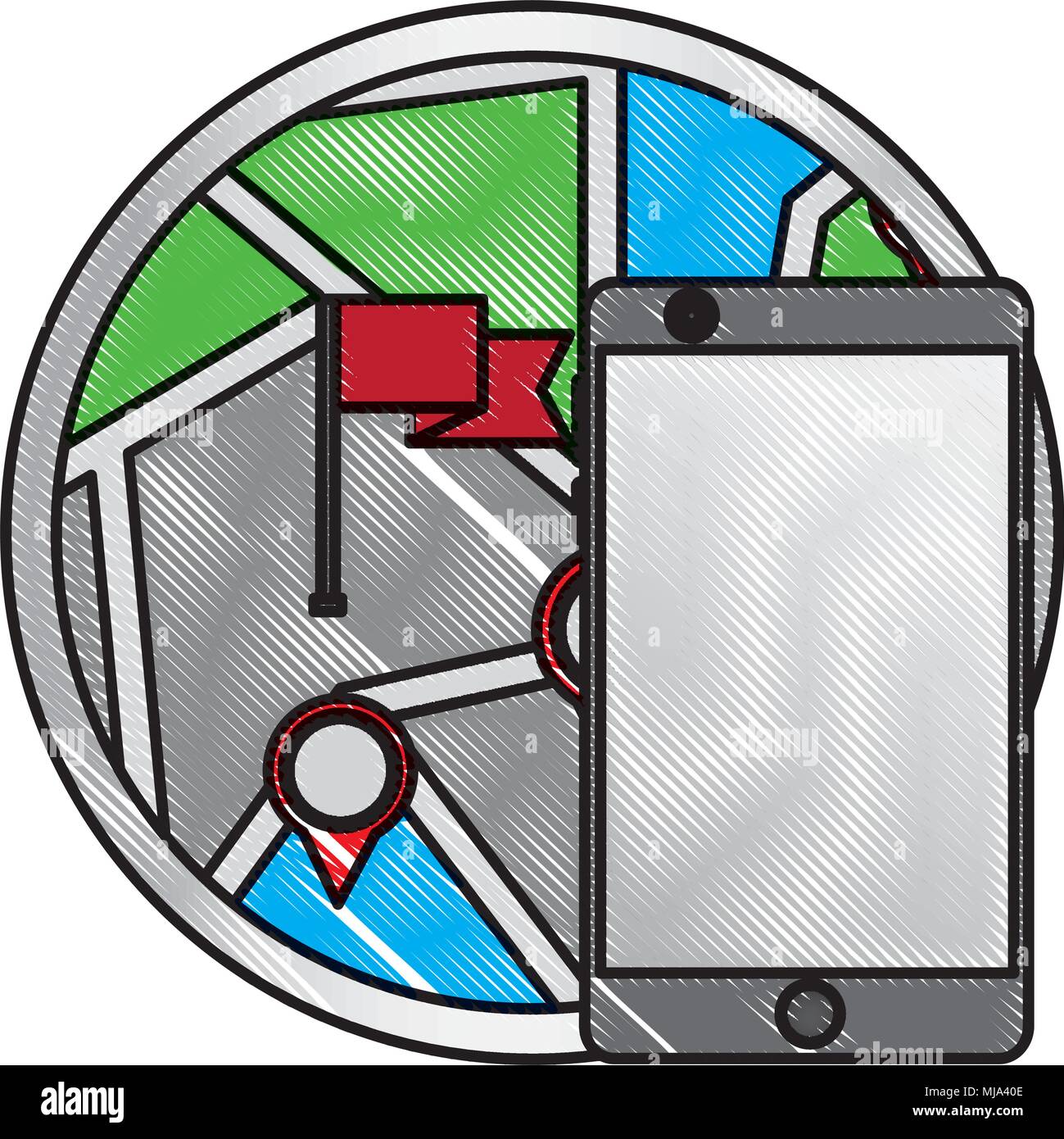 mobile phone and round map gps navigation vector illustration Stock ...