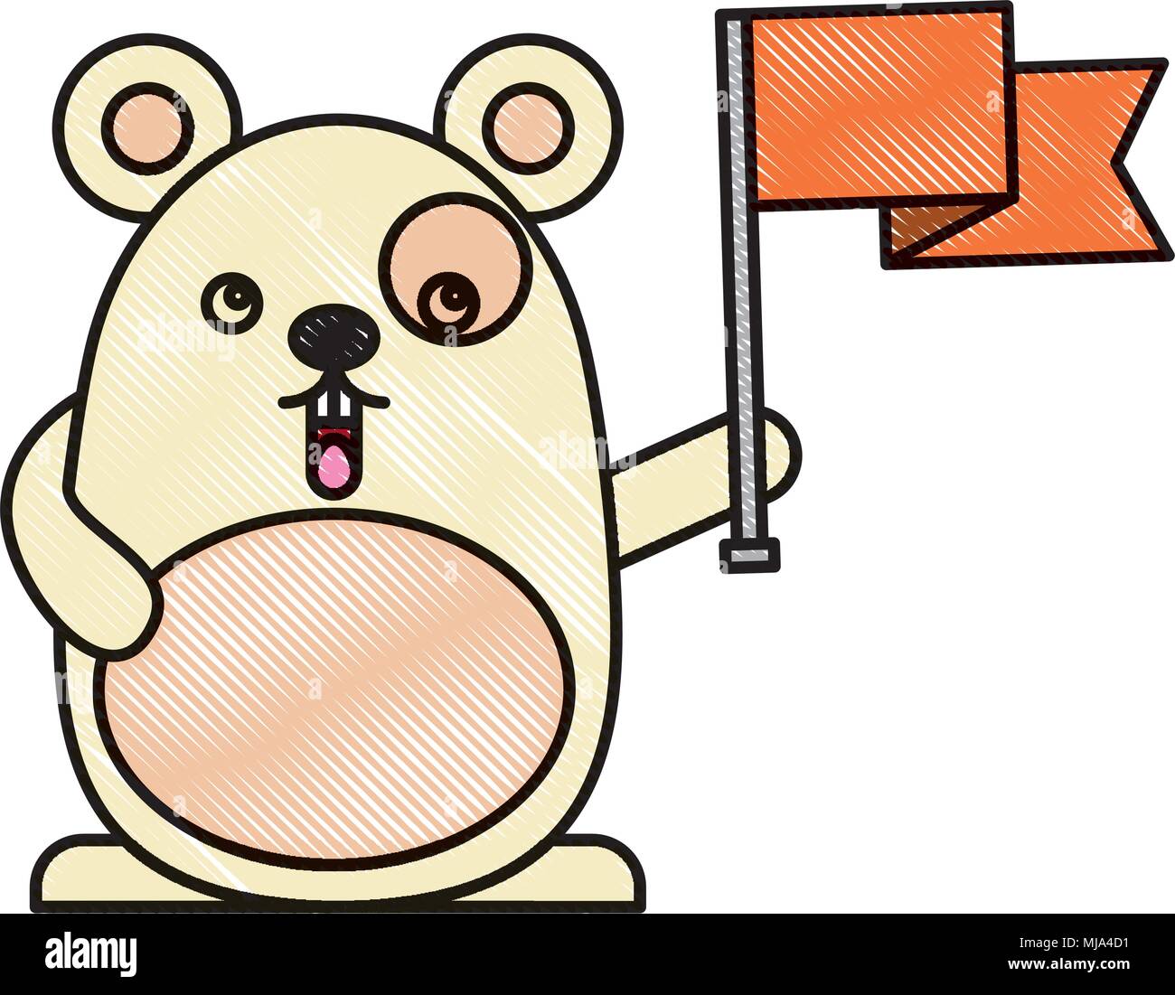kawaii mouse holds flag cartoon vector illustration Stock Vector Image ...