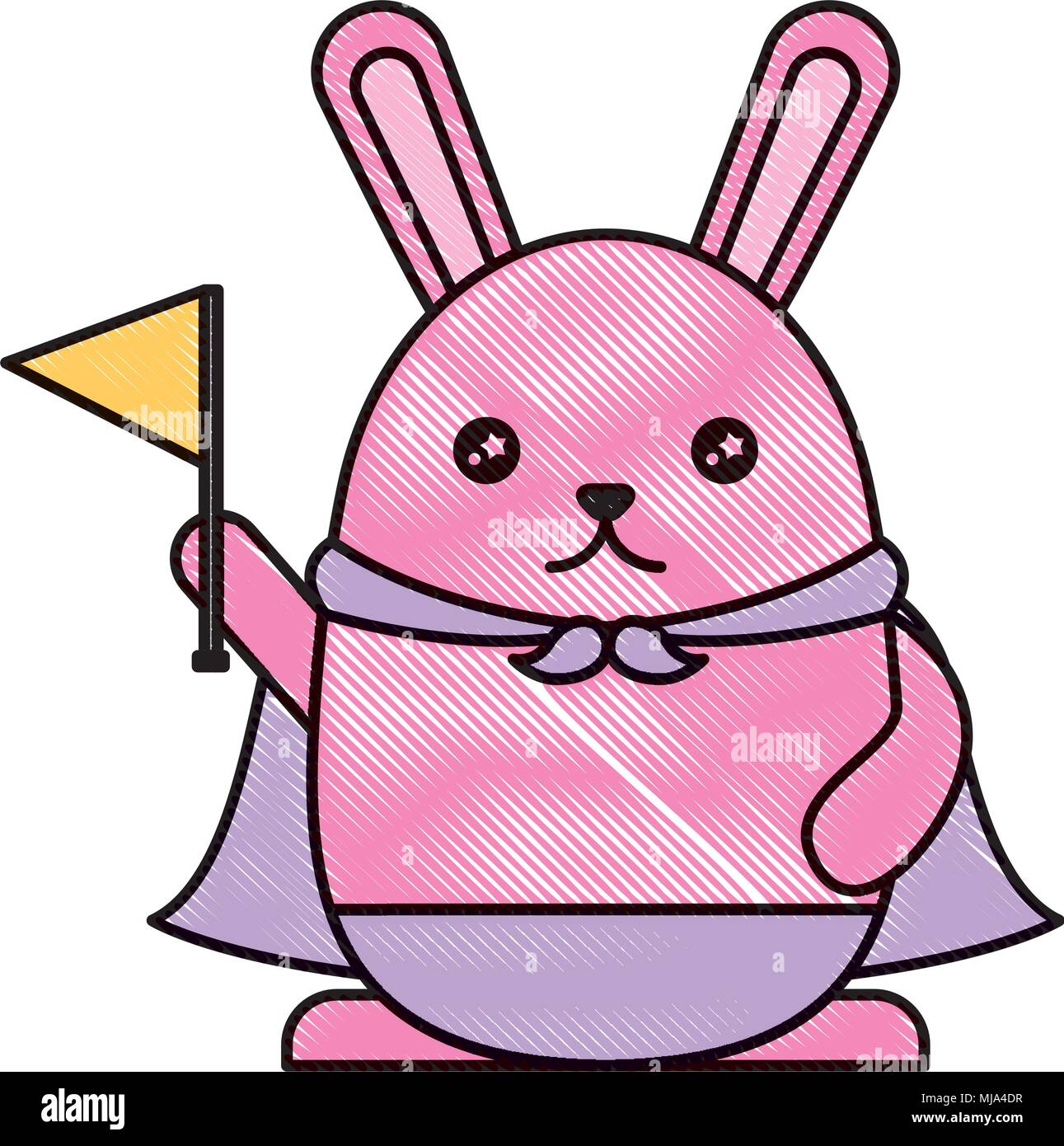 kawaii cute rabbit holding flag cartoon vector illustration Stock ...