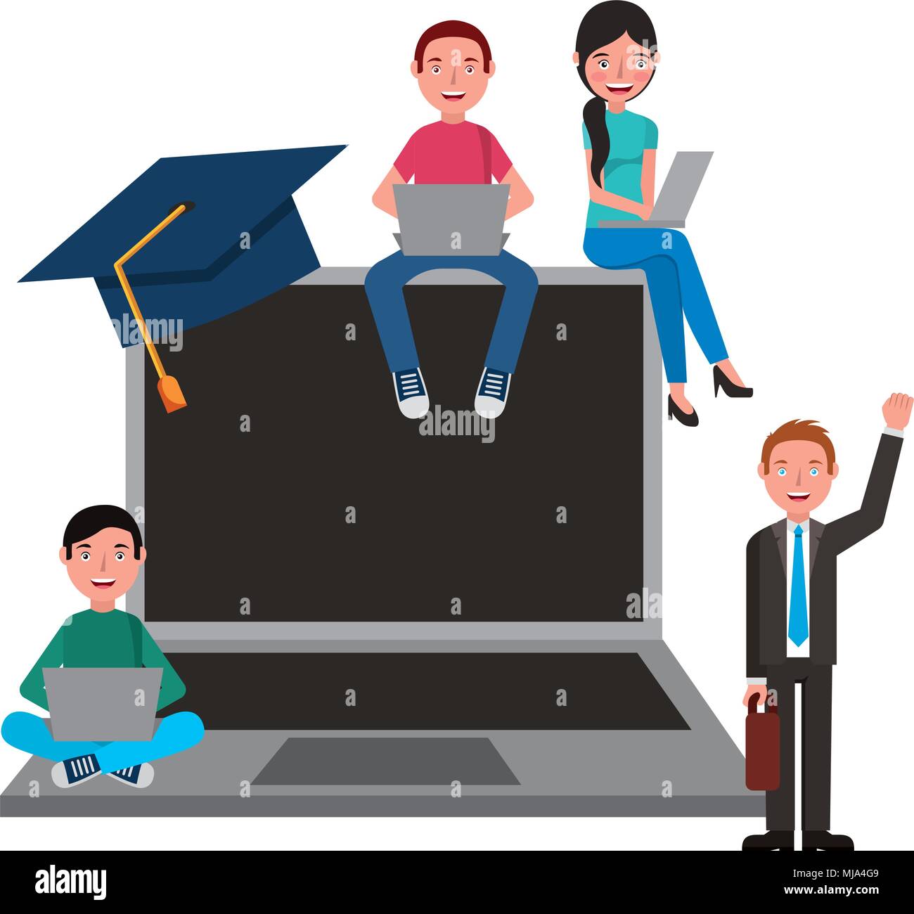 laptop computer group of students vector illustration design Stock ...