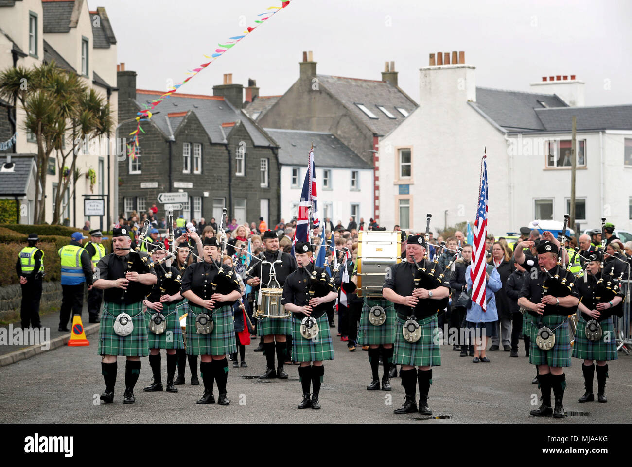 The Islay Community pipe band play during a commemoration service at ...