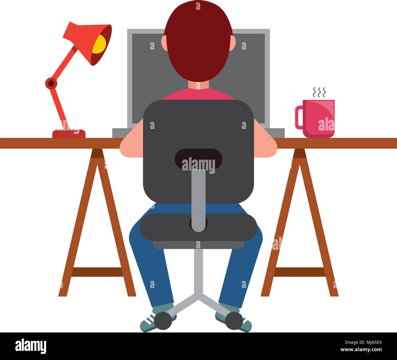 man with laptop in desk character vector illustration design Stock ...