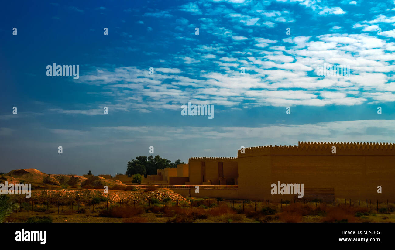 Panorama of partially restored Babylon ruins, Hillah, Iraq Stock Photo ...
