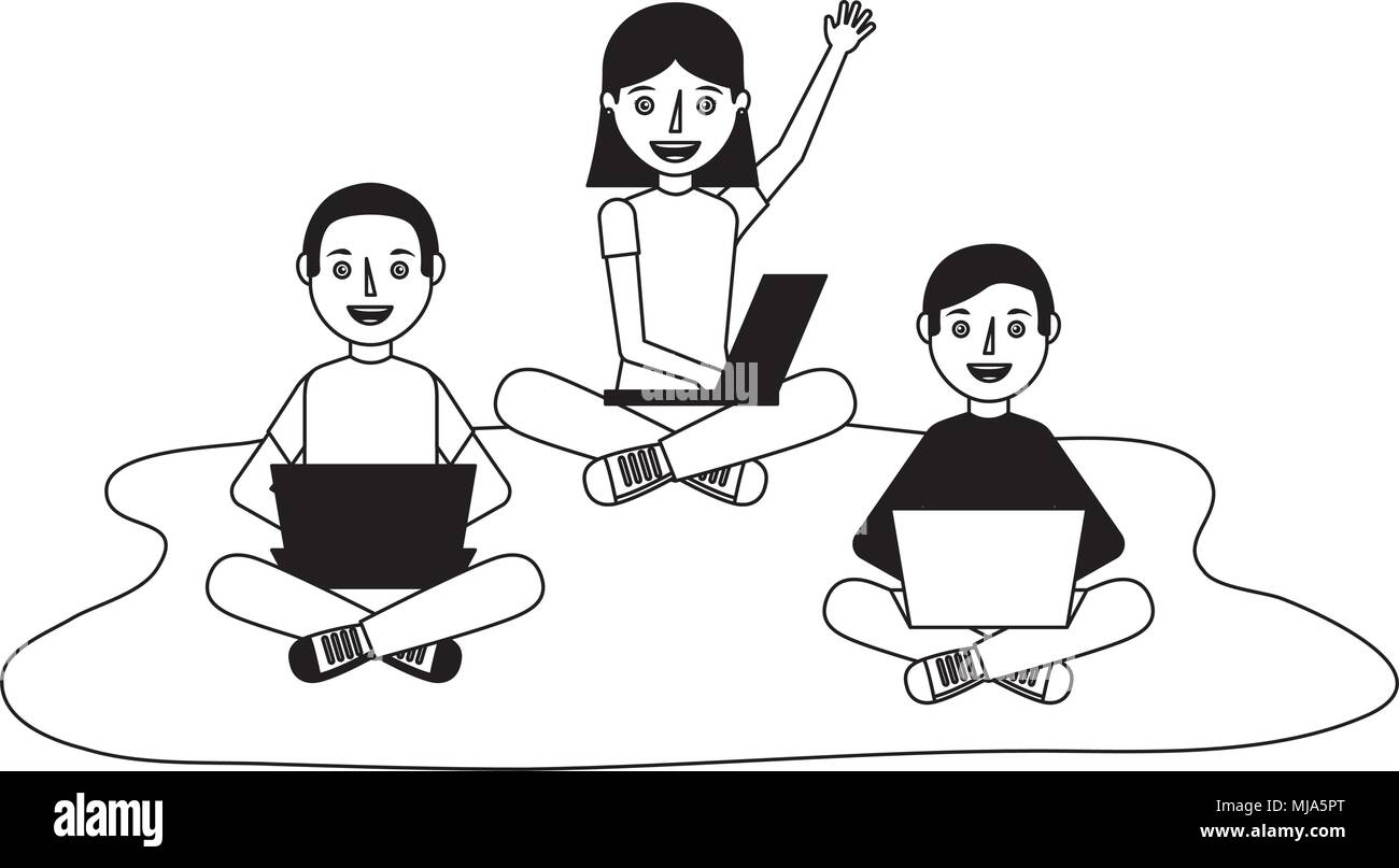 group teenager using laptop computer vector illustration Stock Vector ...