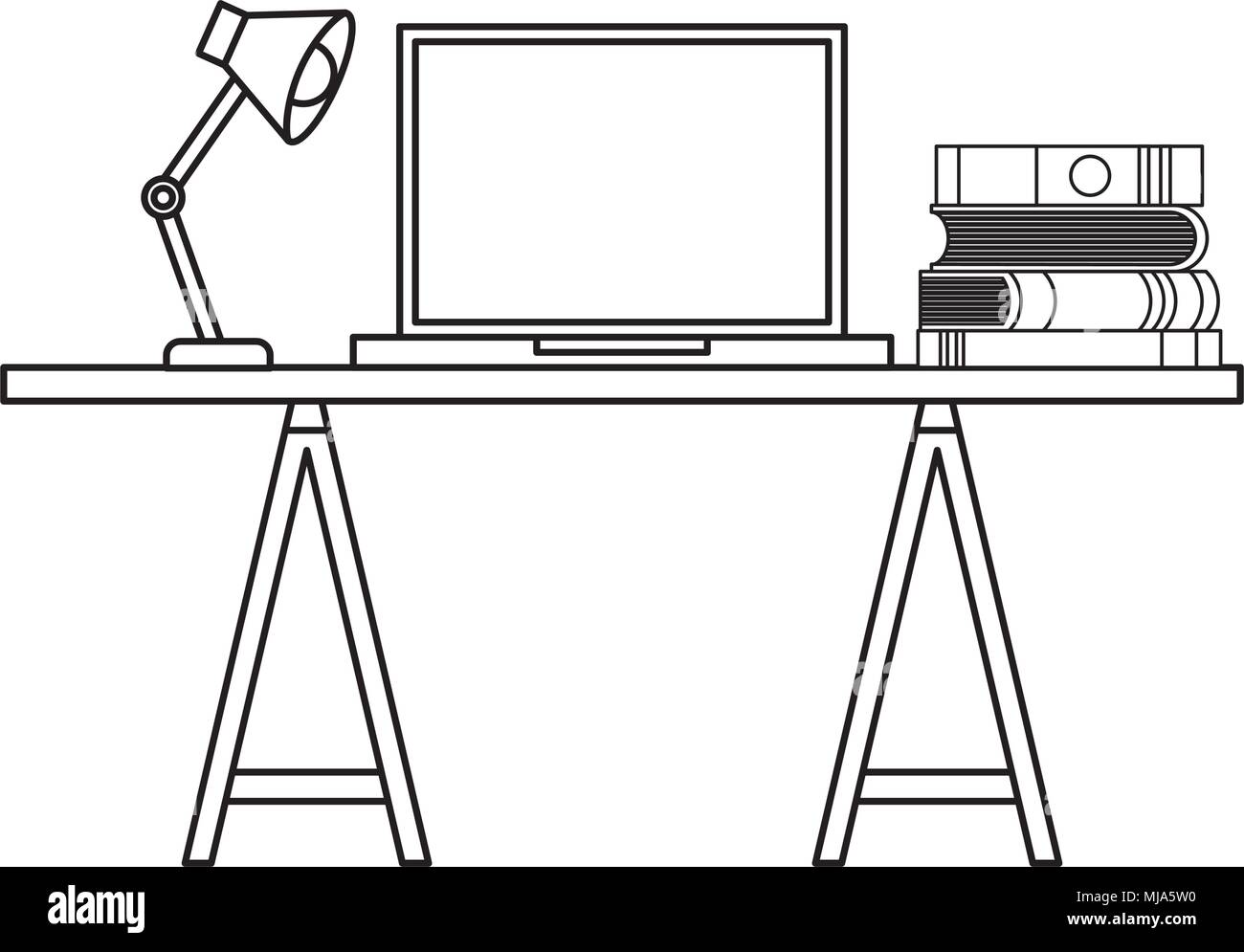 workspace desk laptop books and lamp vector illustration Stock Vector ...