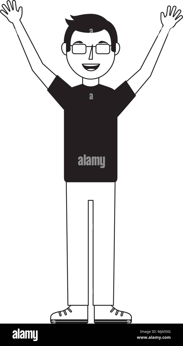 young man standing character arms up vector illustration Stock Vector ...