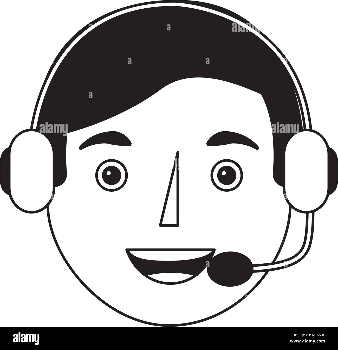 young man portrait character using headset vector illustration Stock ...