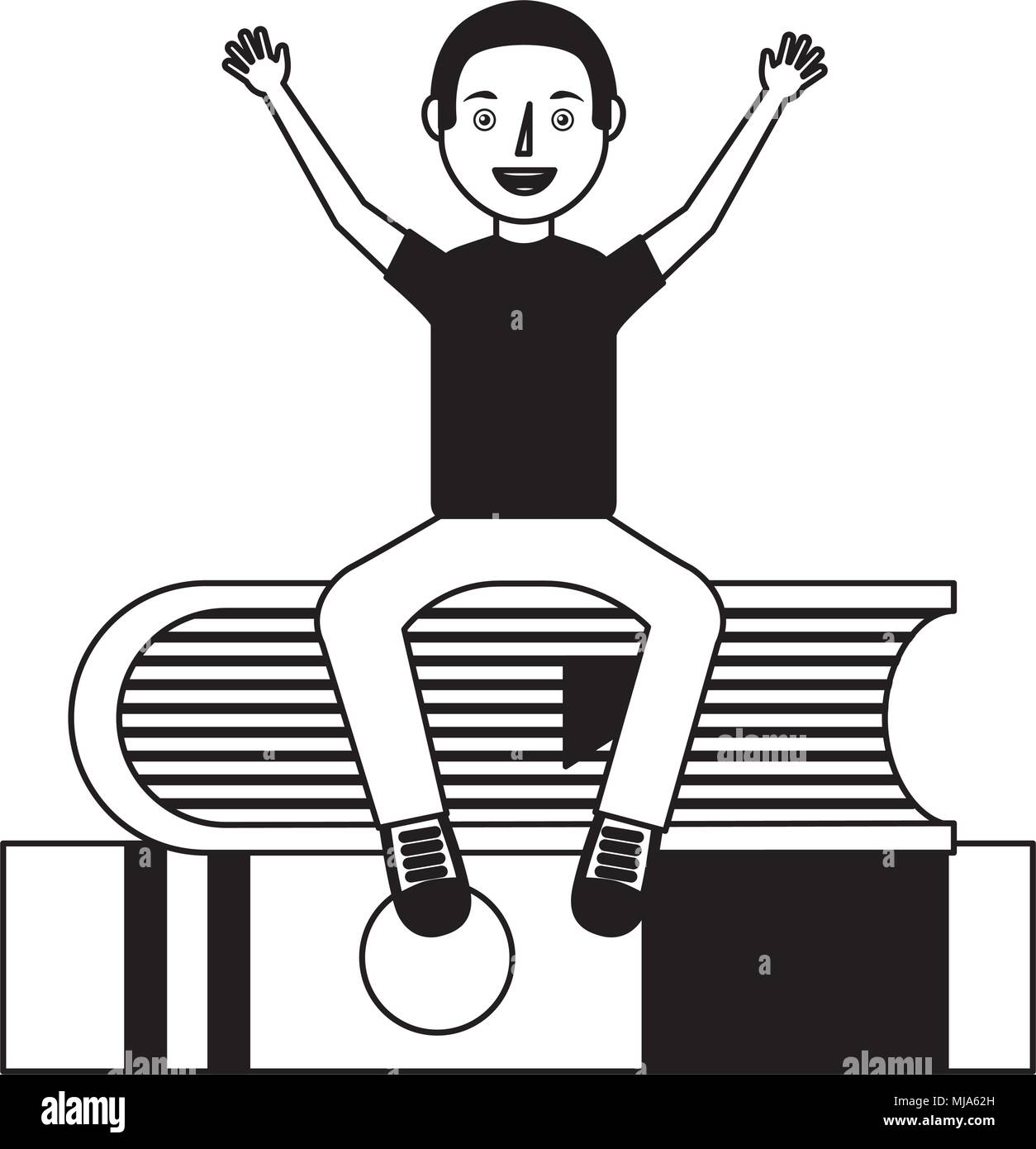 happy man sit in stacked of books learning concept vector illustration ...