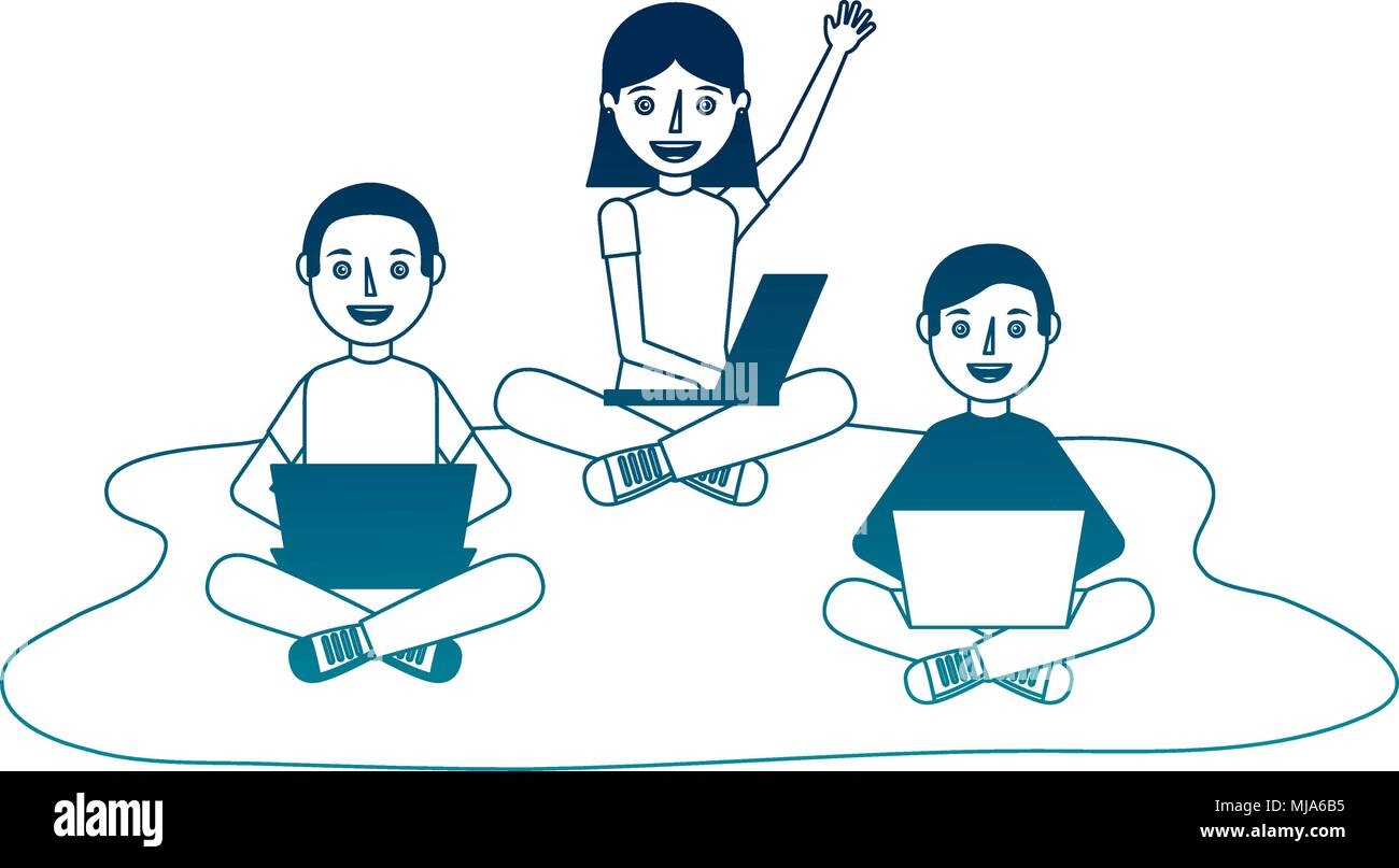 group of young people with laptop computers vector illustration design ...