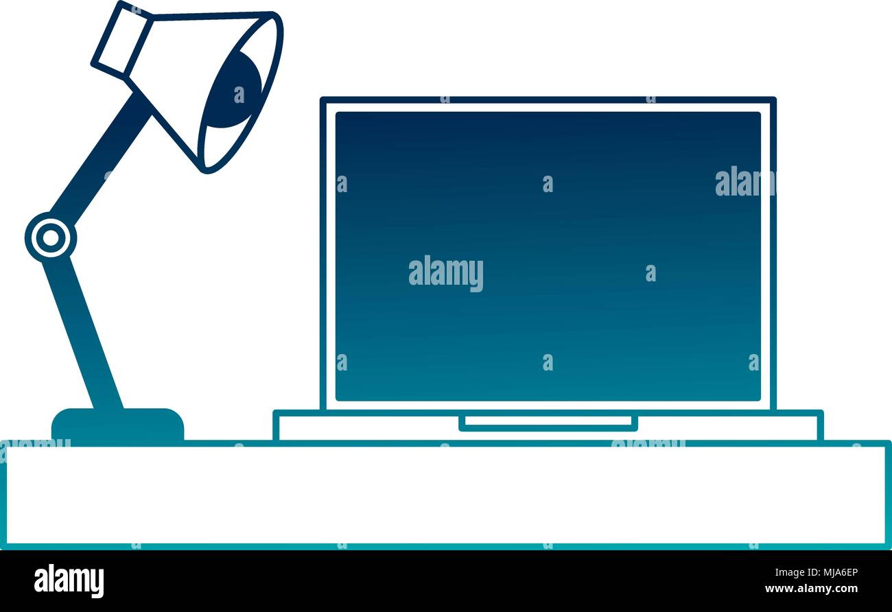 laptop computer with desk and lamp vector illustration design Stock ...