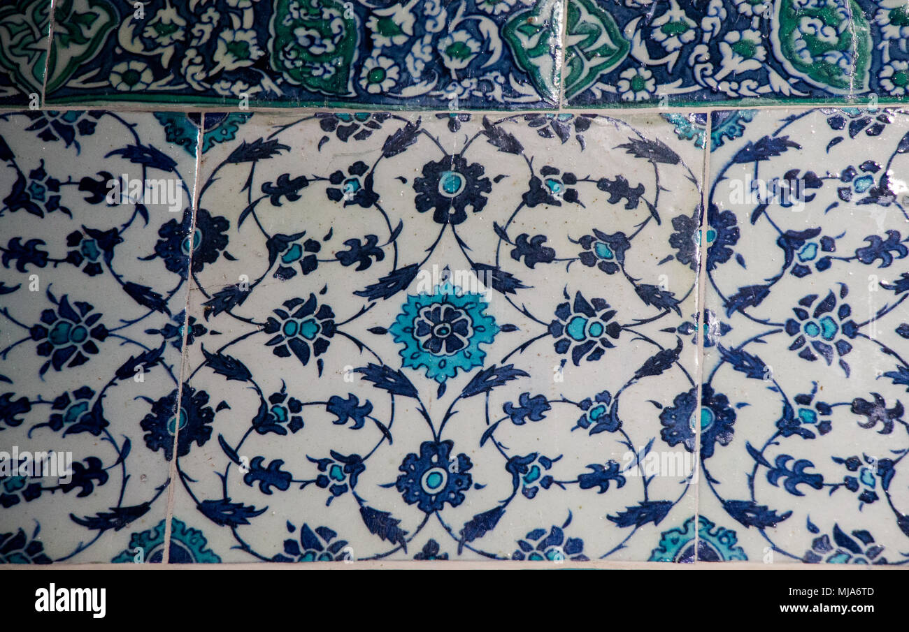 Ottoman ancient Handmade Turkish Tiles with floral patterns Stock Photo ...