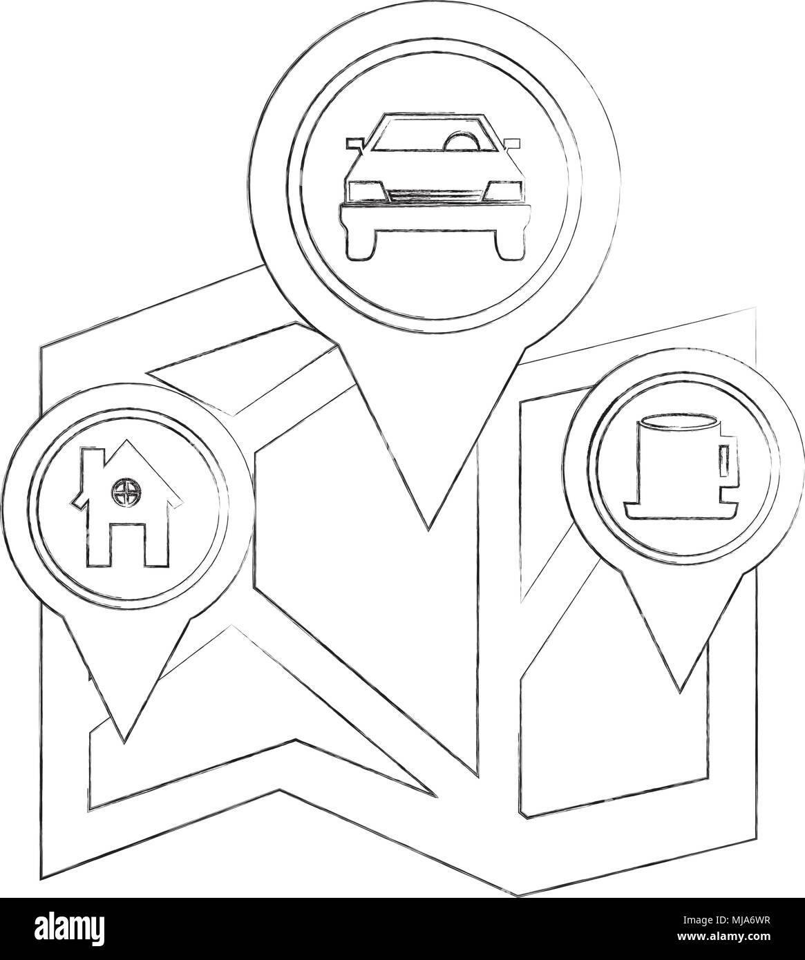 map navigation with pointer markers car home and coffee bar vector ...