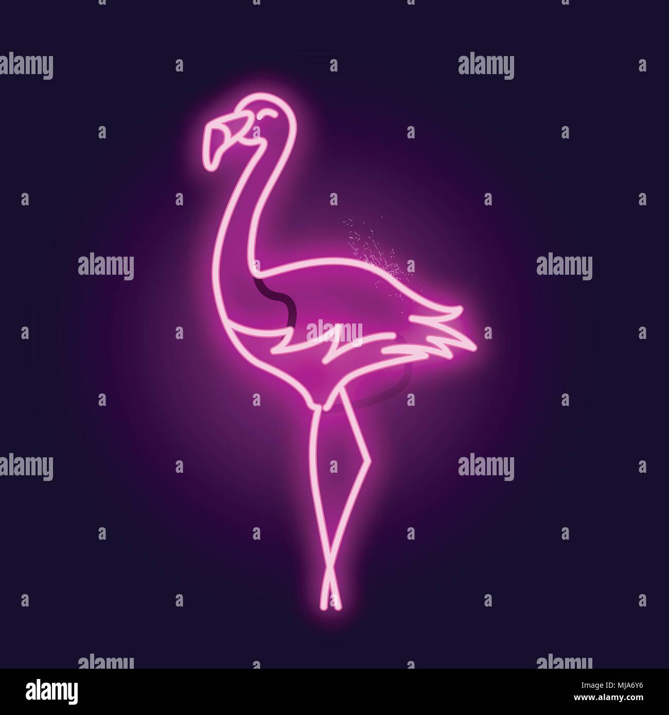 A glowing neon tube pink flamingo bird sign. Layered Vector ...