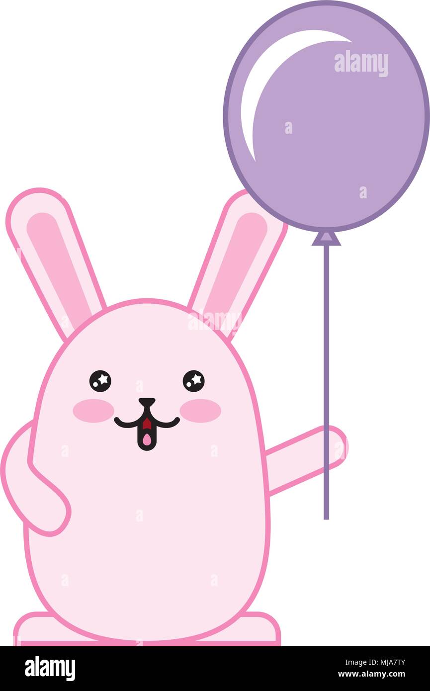 cute rabbit with helium balloon kawaii character vector illustration ...