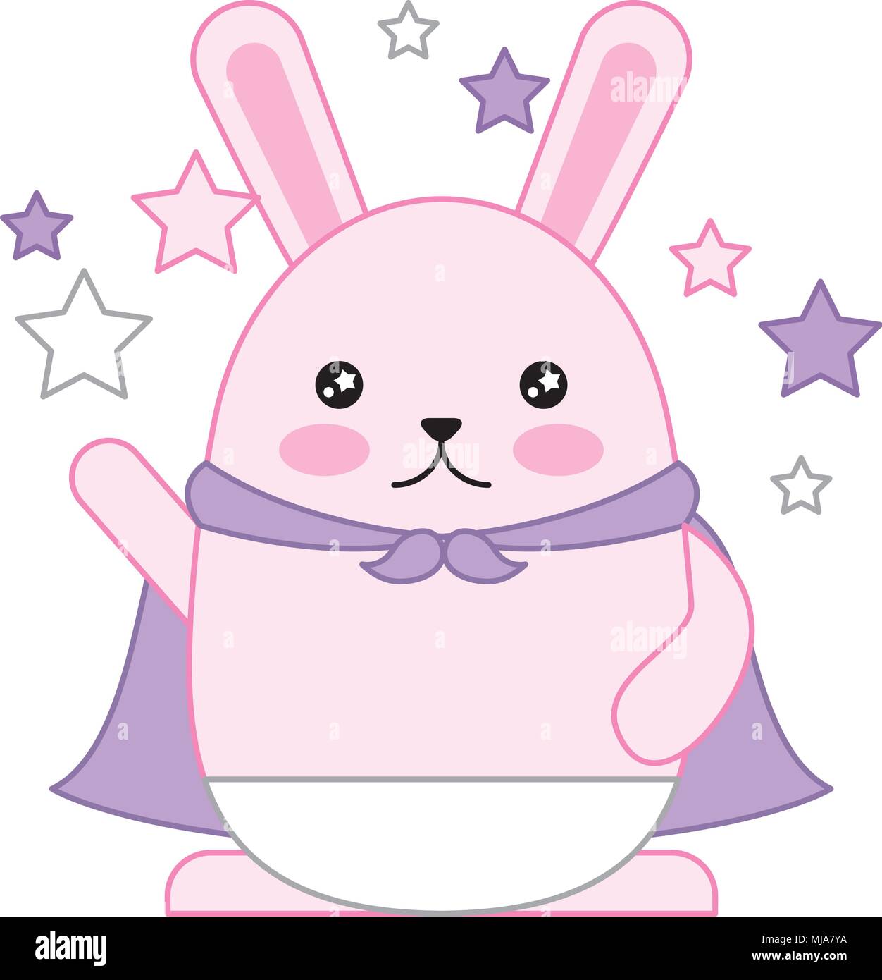 cute rabbit with cloak and stars kawaii character vector illustration ...