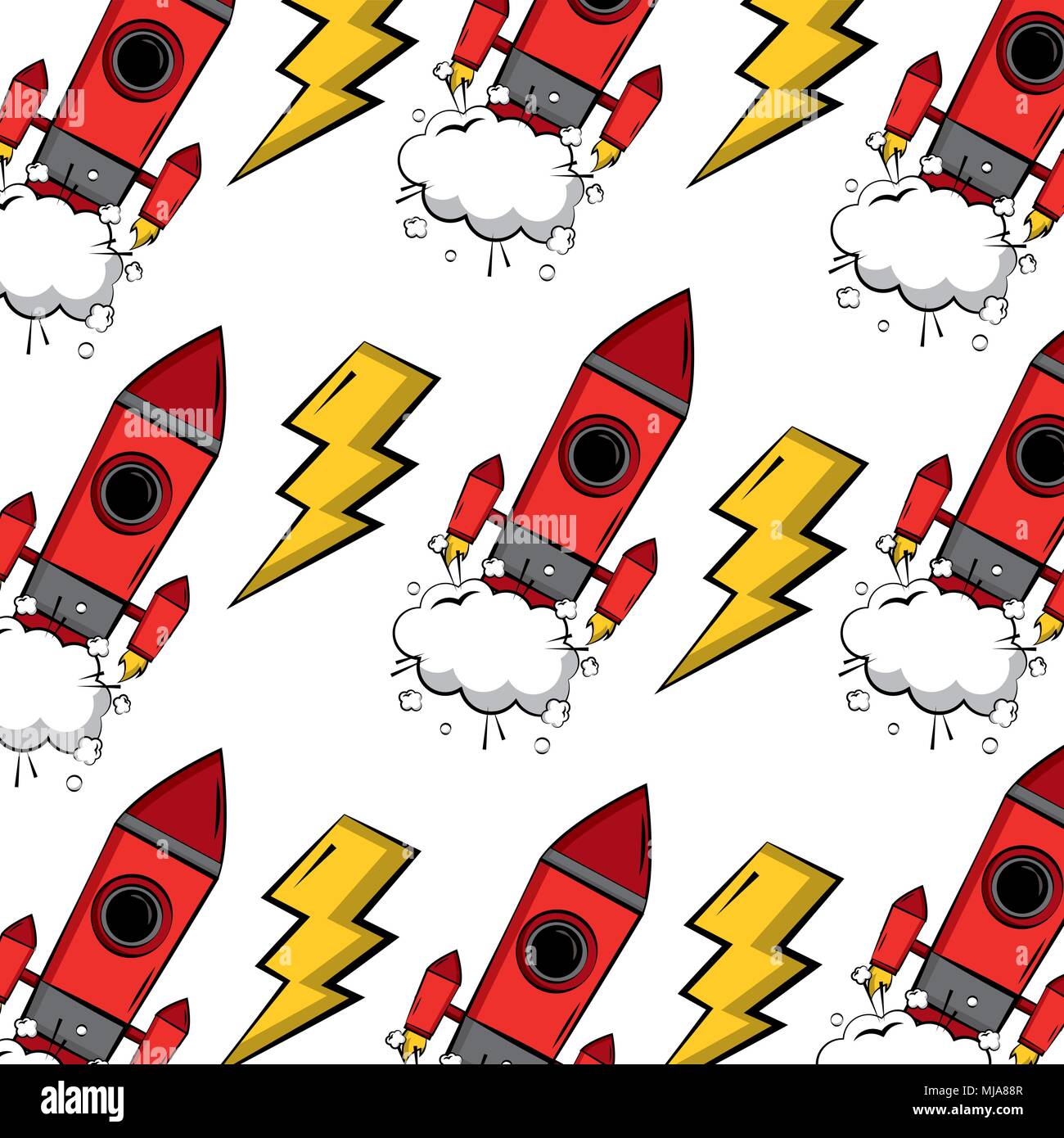 rocket with thunderbolt pop art style pattern vector illustration ...