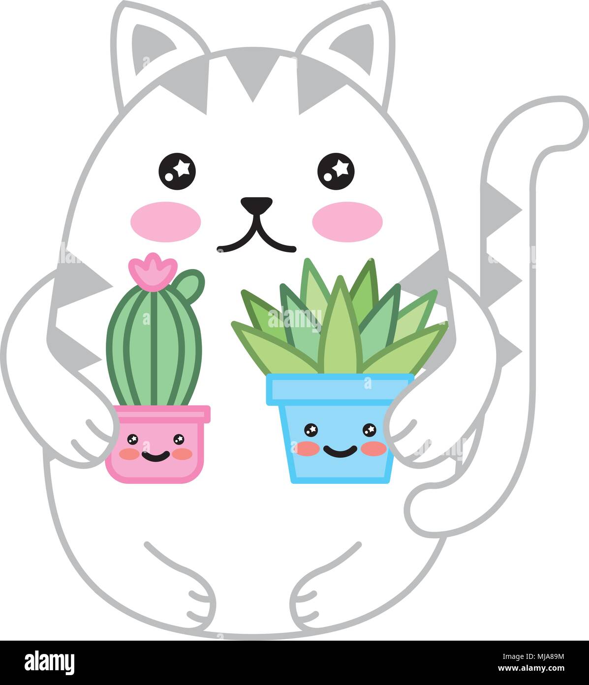 cute cat with house plant kawaii character vector illustration design ...