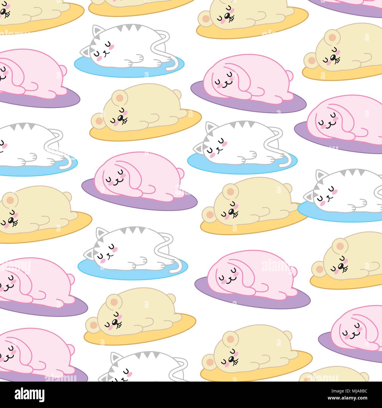 cute hamster with rabbit and cat sleeping pattern kawaii character ...