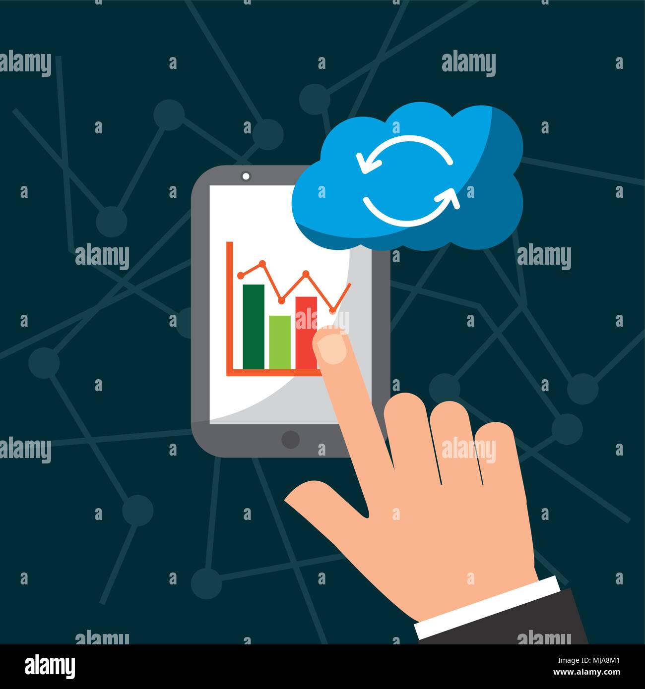 hand pressing screen mobile phone cloud computing refresh vector ...