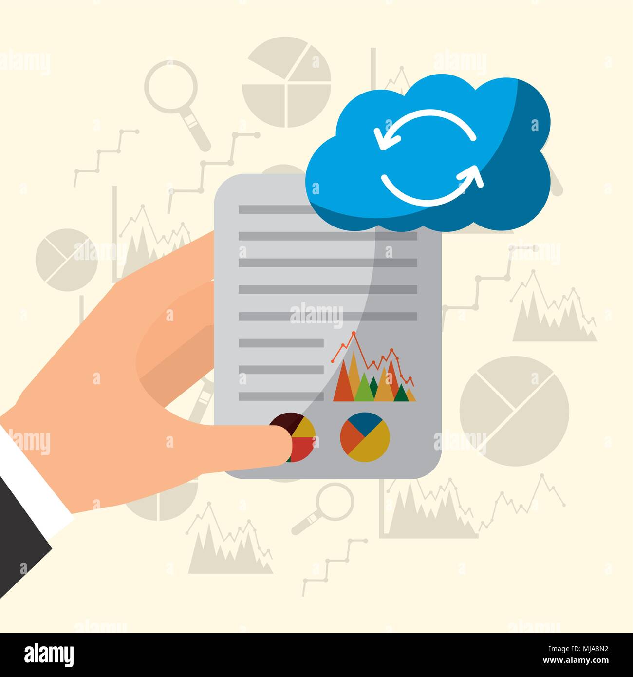 hand holding document cloud storage data vector illustration Stock ...