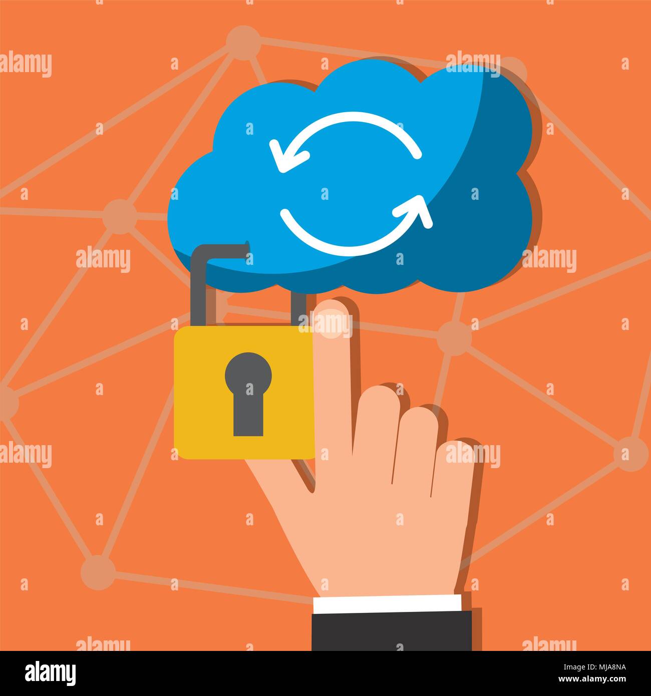 hand pressing padlcok protection cloud computing data reload vector illustration Stock Vector ...