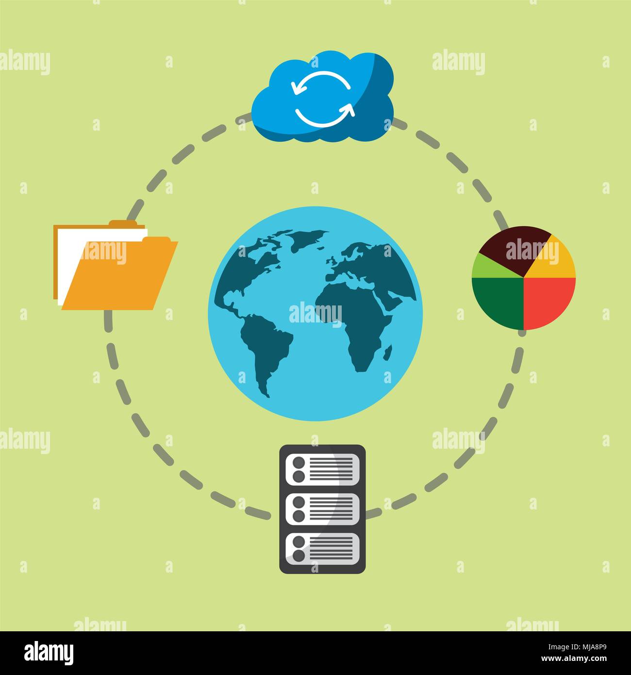 big data global folder cloud storage chart graph vector illustration ...