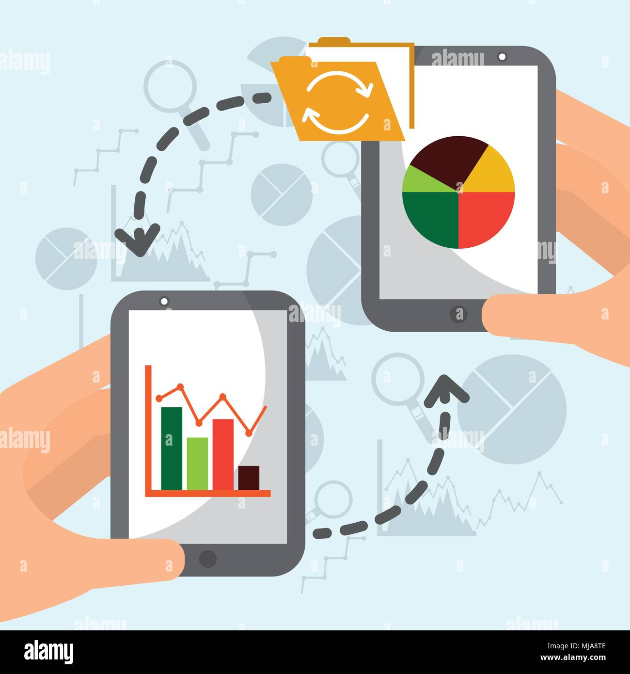 smartphones copying transfer data business network vector illustration ...