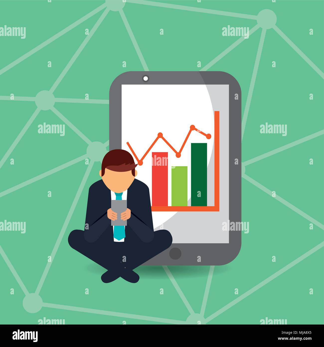 businessman with smartphone showing business graph vector illustration Stock Vector Image & Art ...