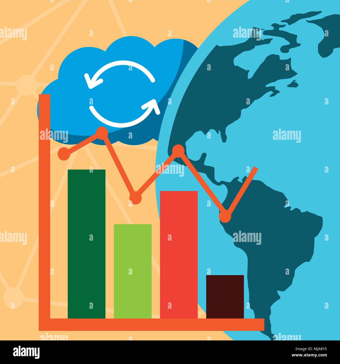 cloud storage global bar graph statistics business vector illustration ...