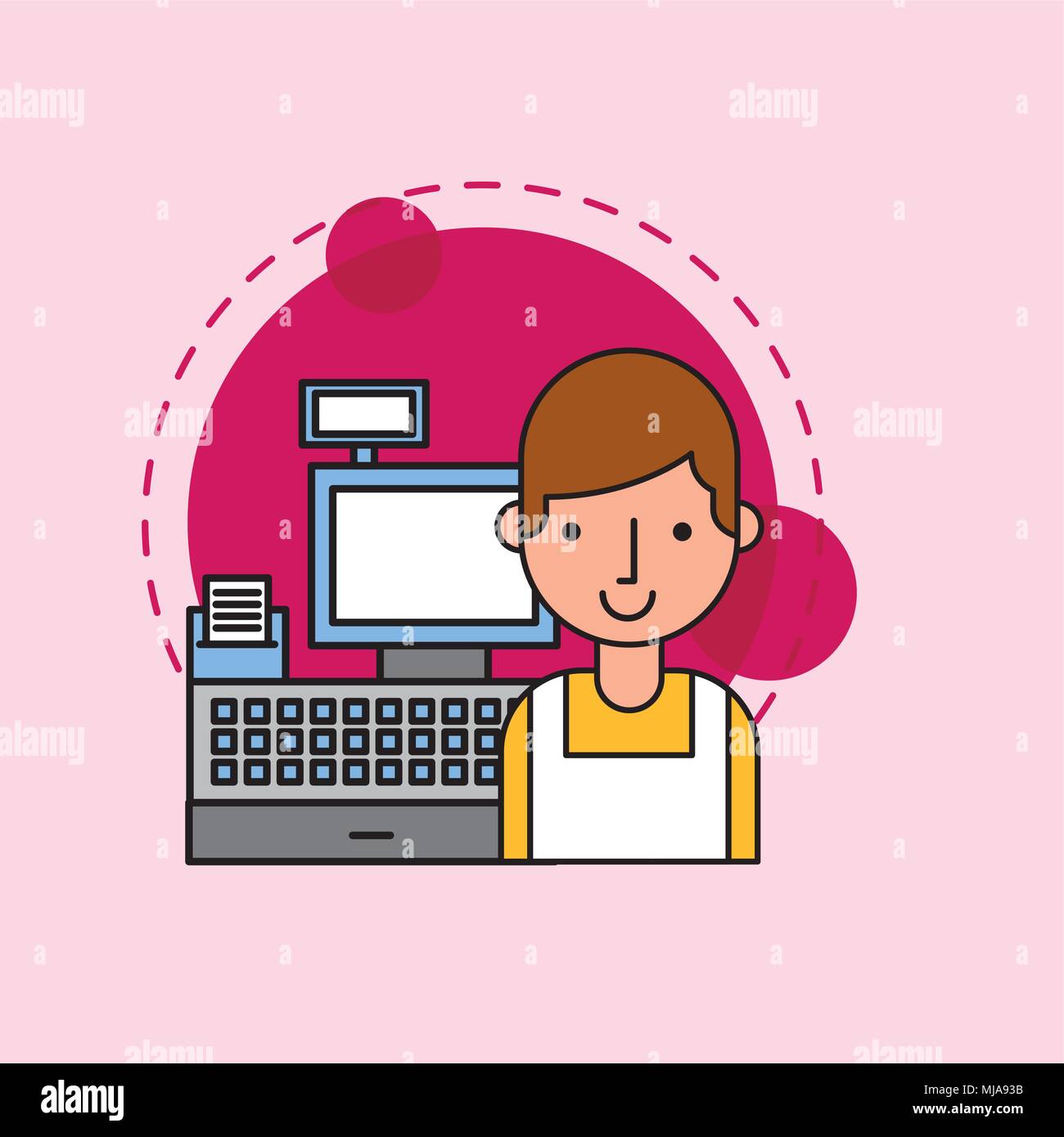 salesman character with cash register vector illustration Stock Vector ...