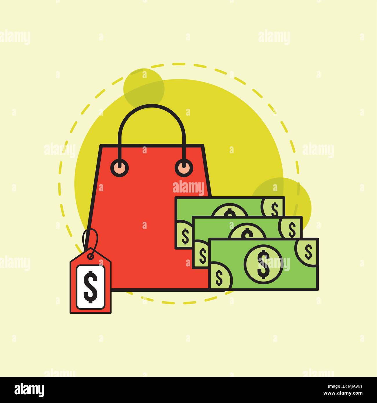 shopping paper bag tag price and banknotes money vector illustration ...